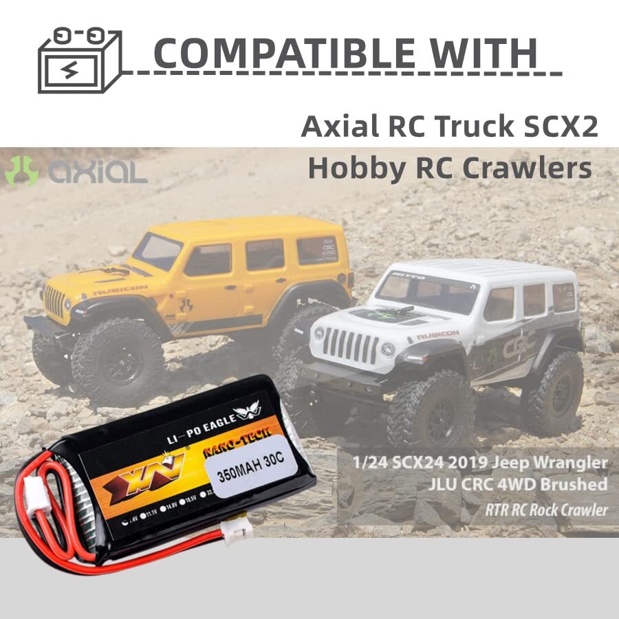 2 pcs 7.4V 350mAh 30C Rechargeable Li-po Batteries for AXIAL RC Truck ...