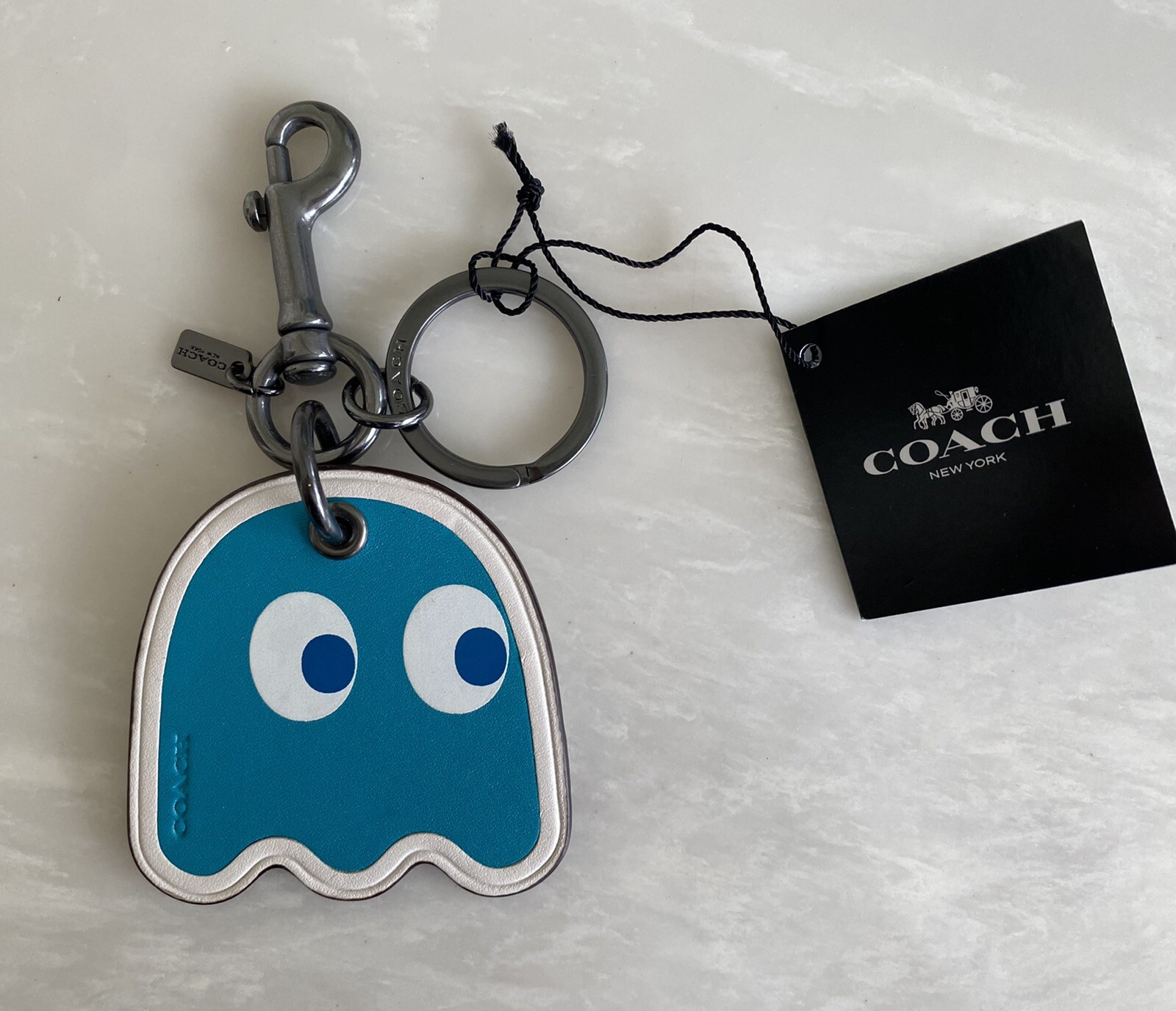 NEW COACH LIMITED EDITION GHOST LEATHER PACMAN TURQUOISE BAG CHARM FOB ...