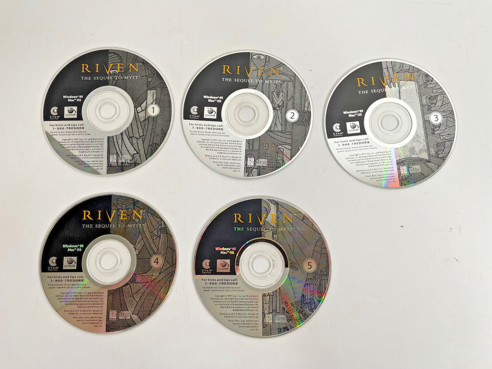 Riven (Sequel to Myst) - Mac & PC 5 Disc CD-ROM 1997 Game w/ Manual ...