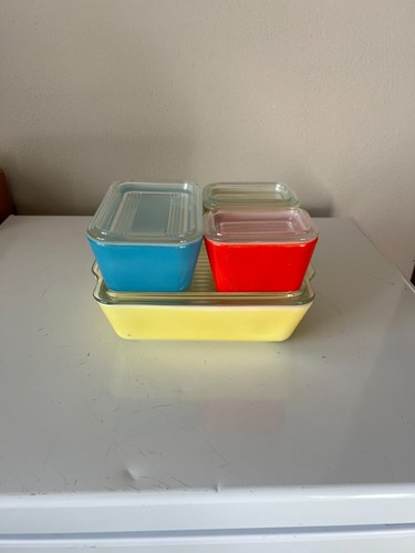 Pyrex Refrigerator Glass Dishes + Lids | Primary Colors | Complete Set ...