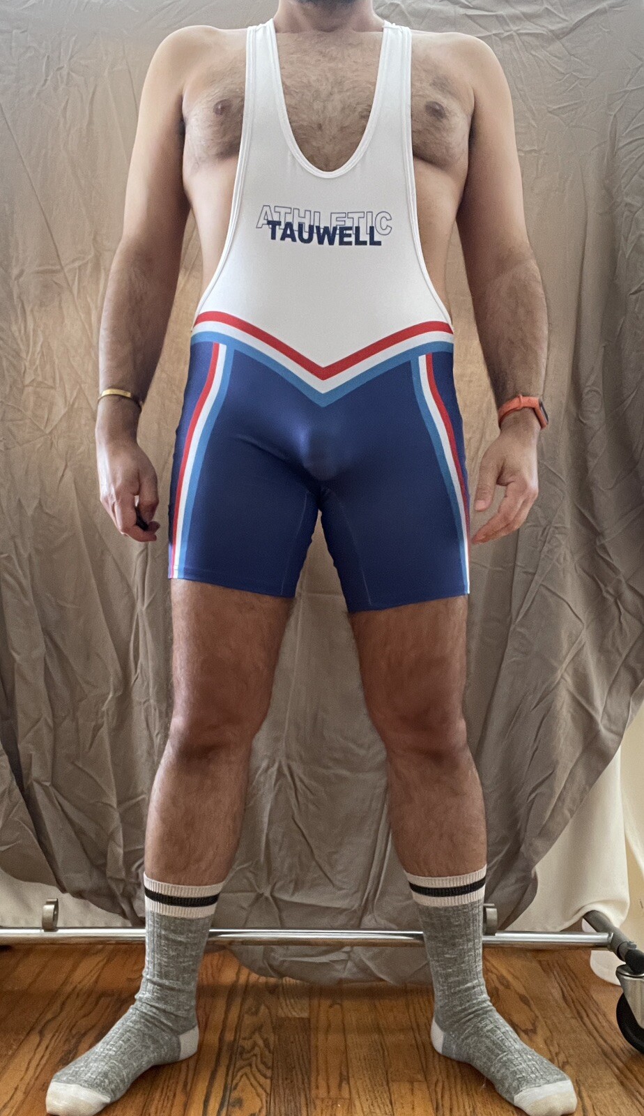 Men's Wrestling Singlet Sport Uniform Red, White & Blue Unitard Stretch ...