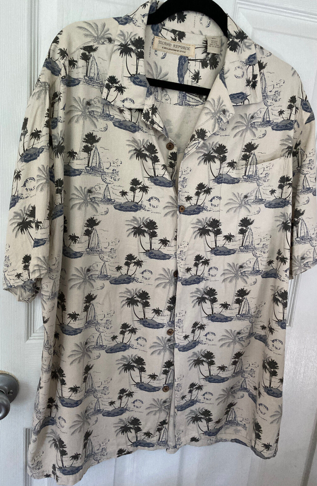 100% Silk Island Republic Palm Trees Tropical Beach M… - Gem