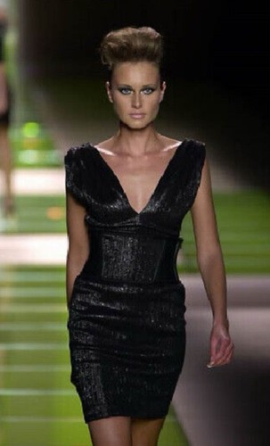 Vintage Gianni Versace Black Silver Metallic Runway Dress - Spring 2001 ...