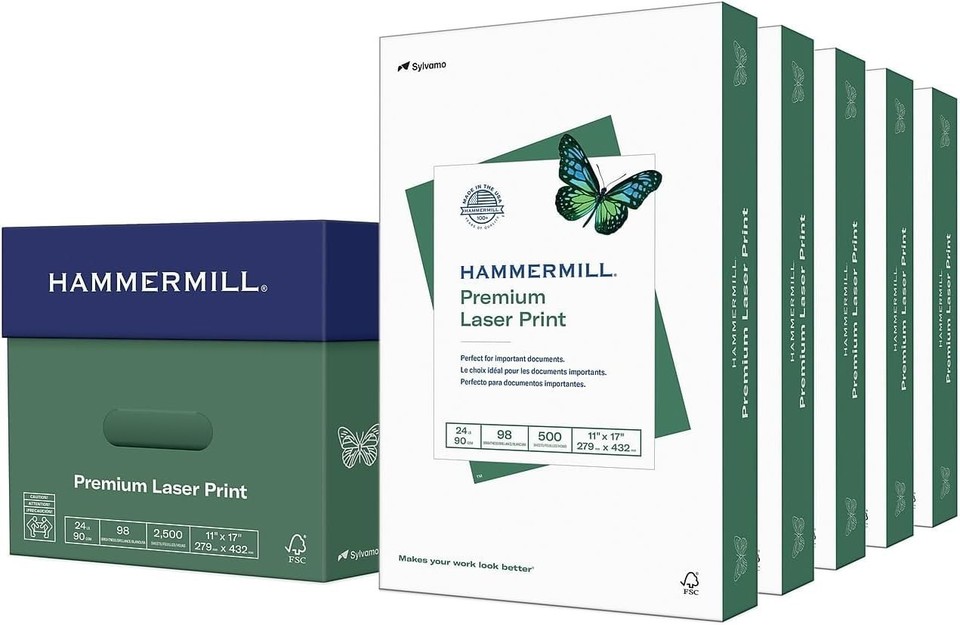 2,500 Sheets Printer Paper, 24 lb, 11x17 Inch, 98 Bright, Made in USA ...