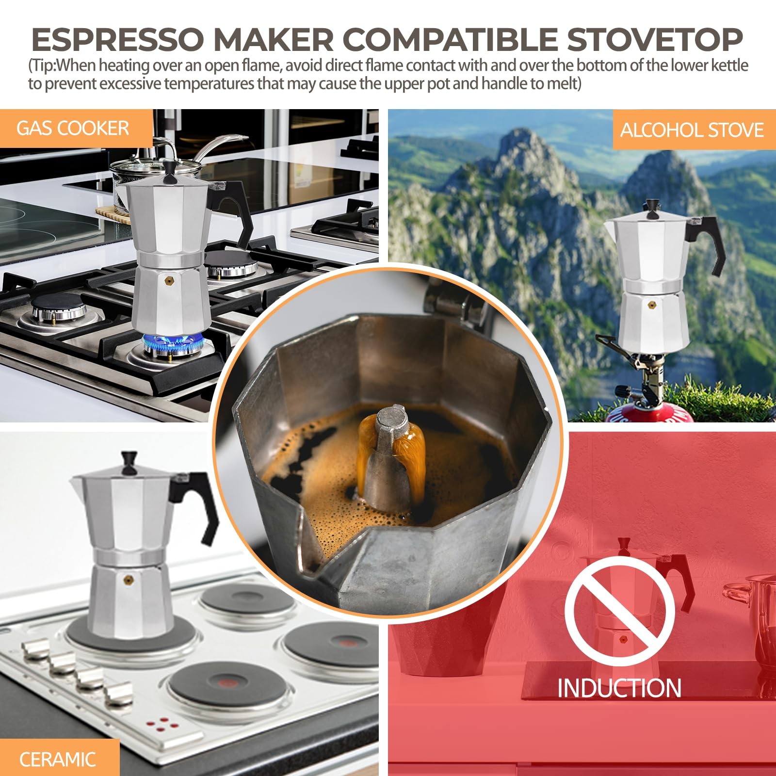 Aluminum 3 Cup 150ml Moka Pot Express Coffee Maker Stovetop Espresso ...