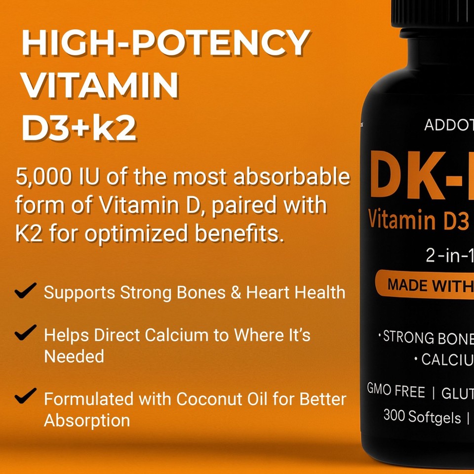 Vitamin D3 5000 IU + K2 MK-7 100mcg ADDOT DK-MAX Complex 125mcg D3 ...
