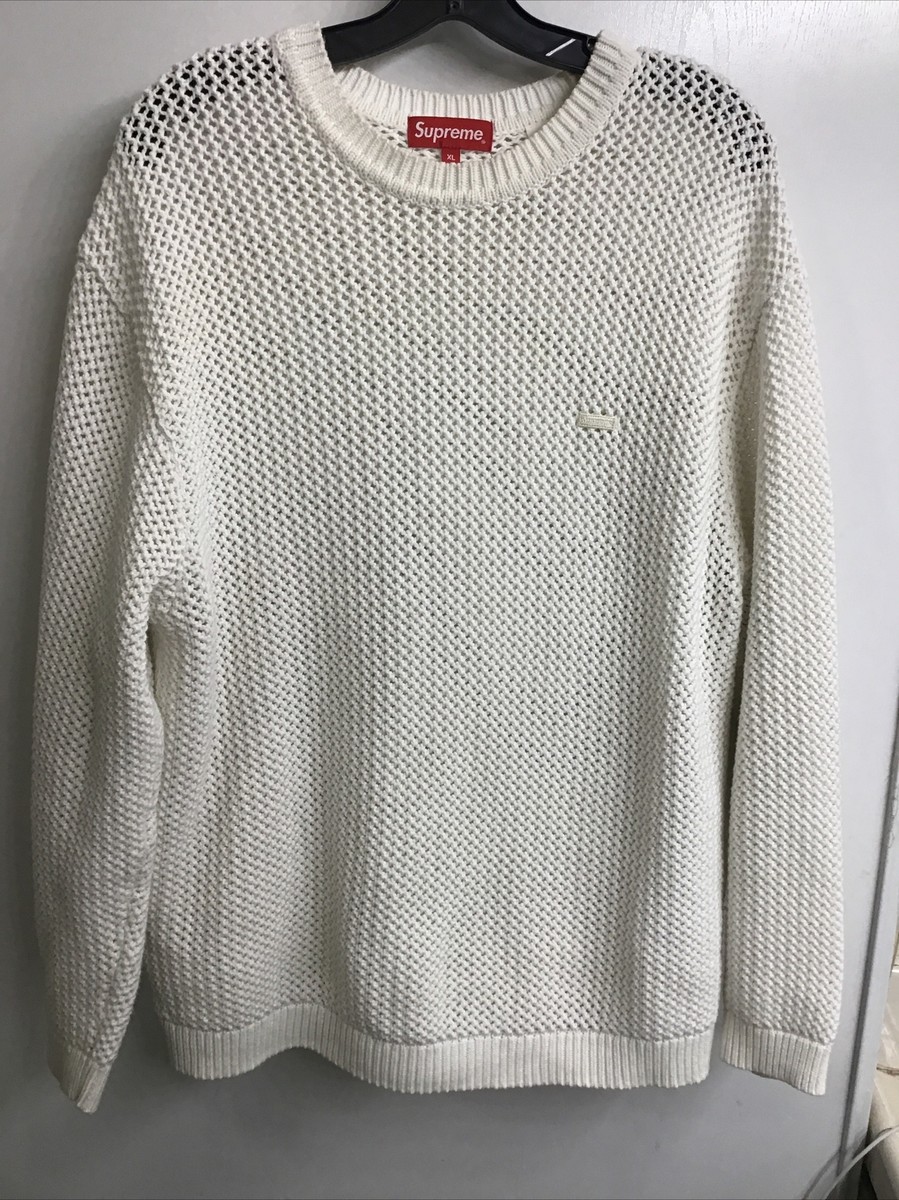 Supreme Sweater Crewneck Men's White waffle Knit Long Sleeve Supreme Sweater Crewneck Men's White waffle Knit Long Sleeve