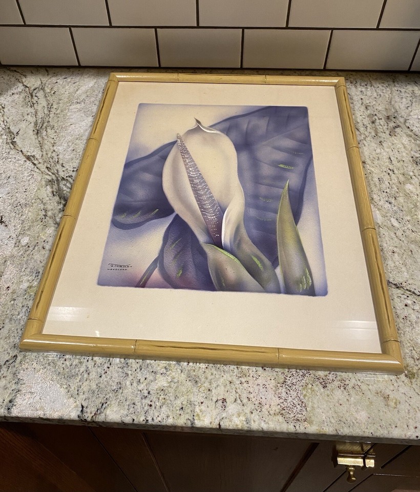 Original Signed TIP FREEMAN Honolulu Hawaiian Tropical Flower Airbrush ...