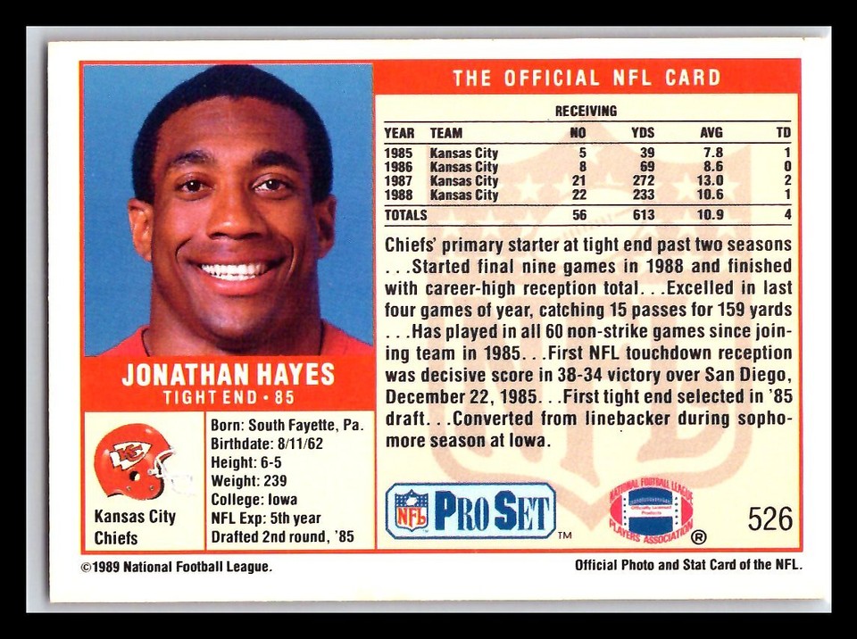 1989 Pro Set #526 Jonathan Hayes RC | eBay