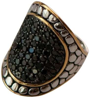 DESIGNER INSPIRED, PAVE BLACK CRYSTALS COBBLESTONE TWO TONE SILVER RING ...
