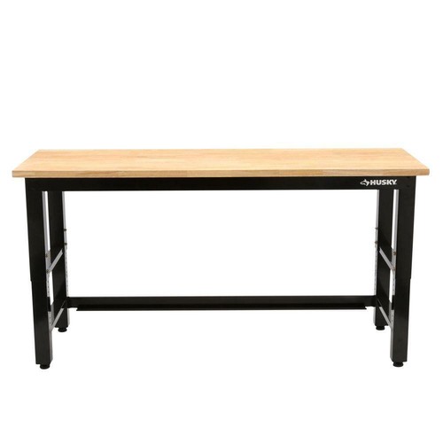Husky 6 ft. Solid Wood Top Workbench Adjustable Feet Offset Any Floor ...
