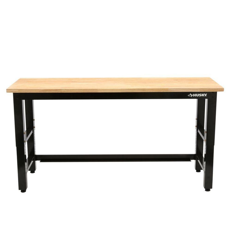 Husky 6 ft. Solid Wood Top Workbench Adjustable Feet Offset Any Floor ...