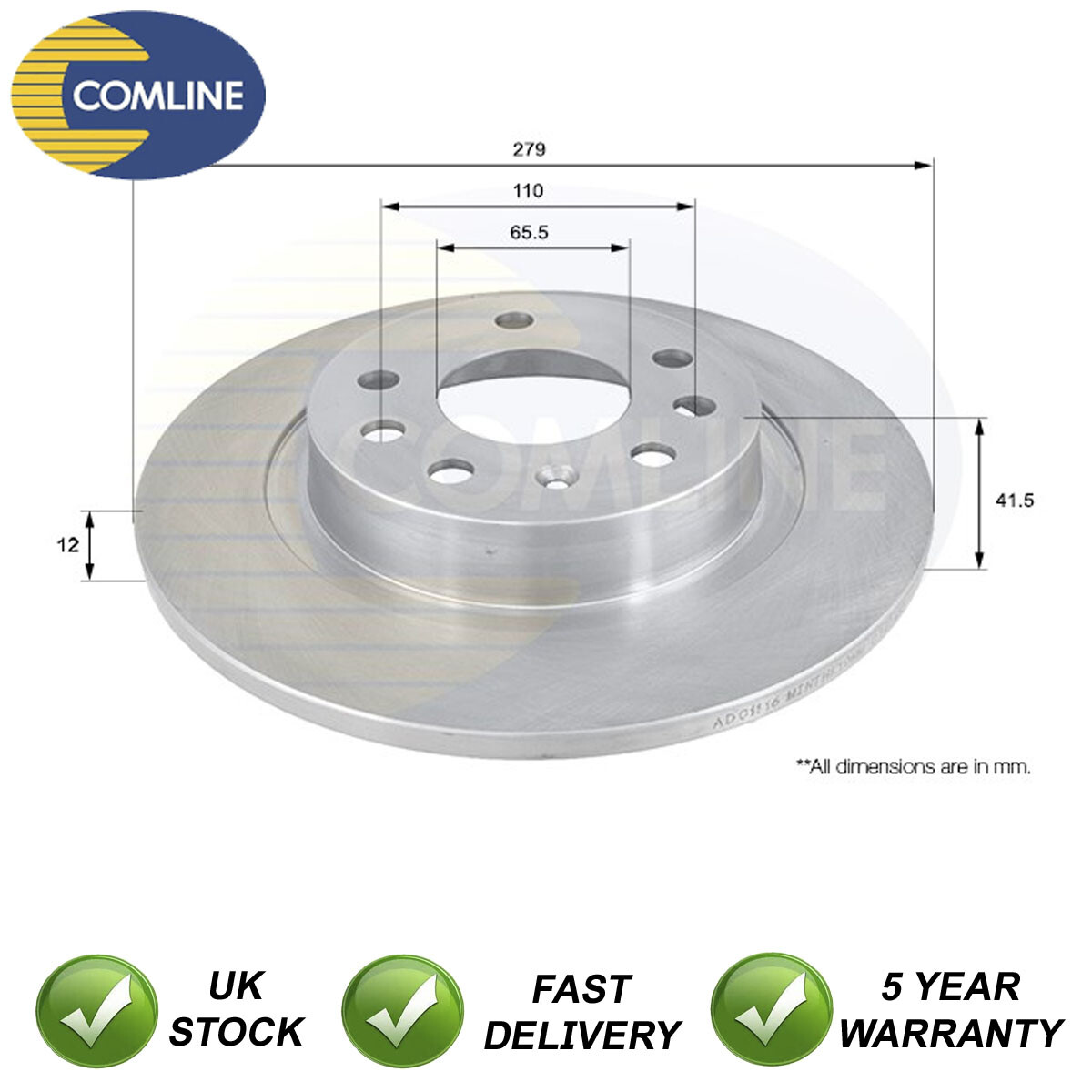 Brake Disc Rear Comline Fits Vauxhall Vectra 2001-2009 Saab 9-3 2002 ...