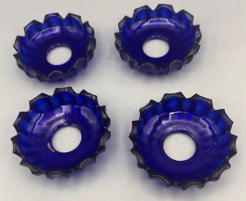 S/4 Vintage Bobeche 3" Cobalt Blue Glass Candlestick Candelabra Wax ...