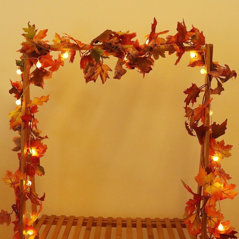 2 Pack Fall Maple Leaf Garland Hanging Fall Leaves Vine Artificial ...