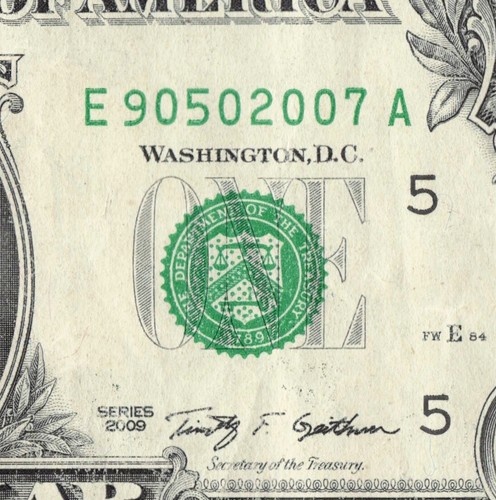 Year Note 2007 in the Serial Number 1 Dollar Bill Trialing Position ...