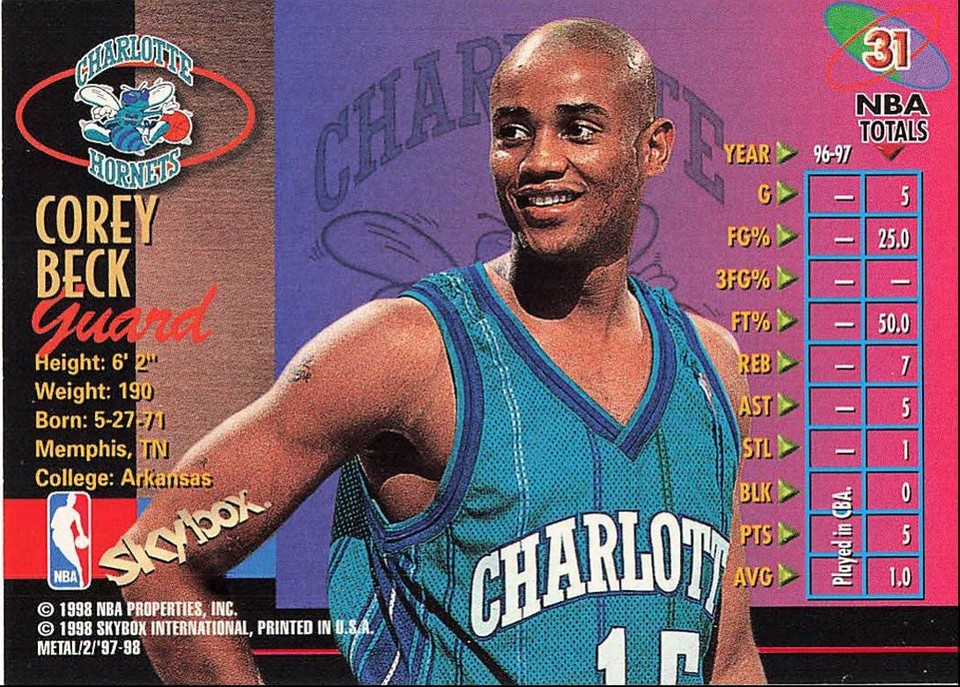 1997-98 Metal Universe Championship Corey Beck Charlotte Hornets #31 | eBay