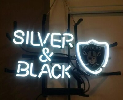 Las Vegas Raiders Silver & Black Neon Sign 14" Lamp Light Glass Beer ...