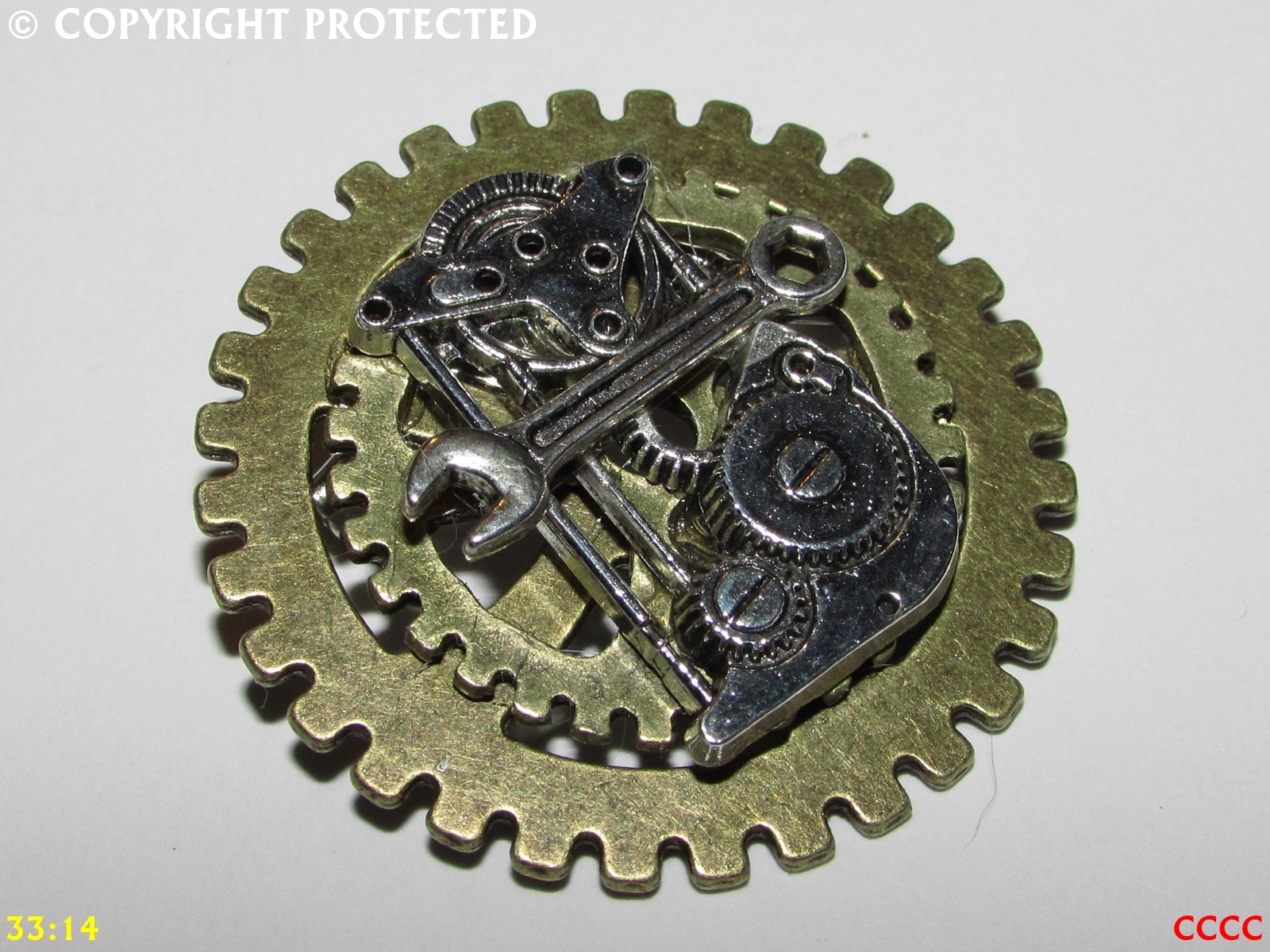 steampunk badge brooch pin spanner cog gearwheel engineer mechanical ...