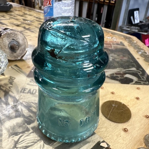Antique Glass Insulator Hemingray-16 Aqua Color With Textured Base ...