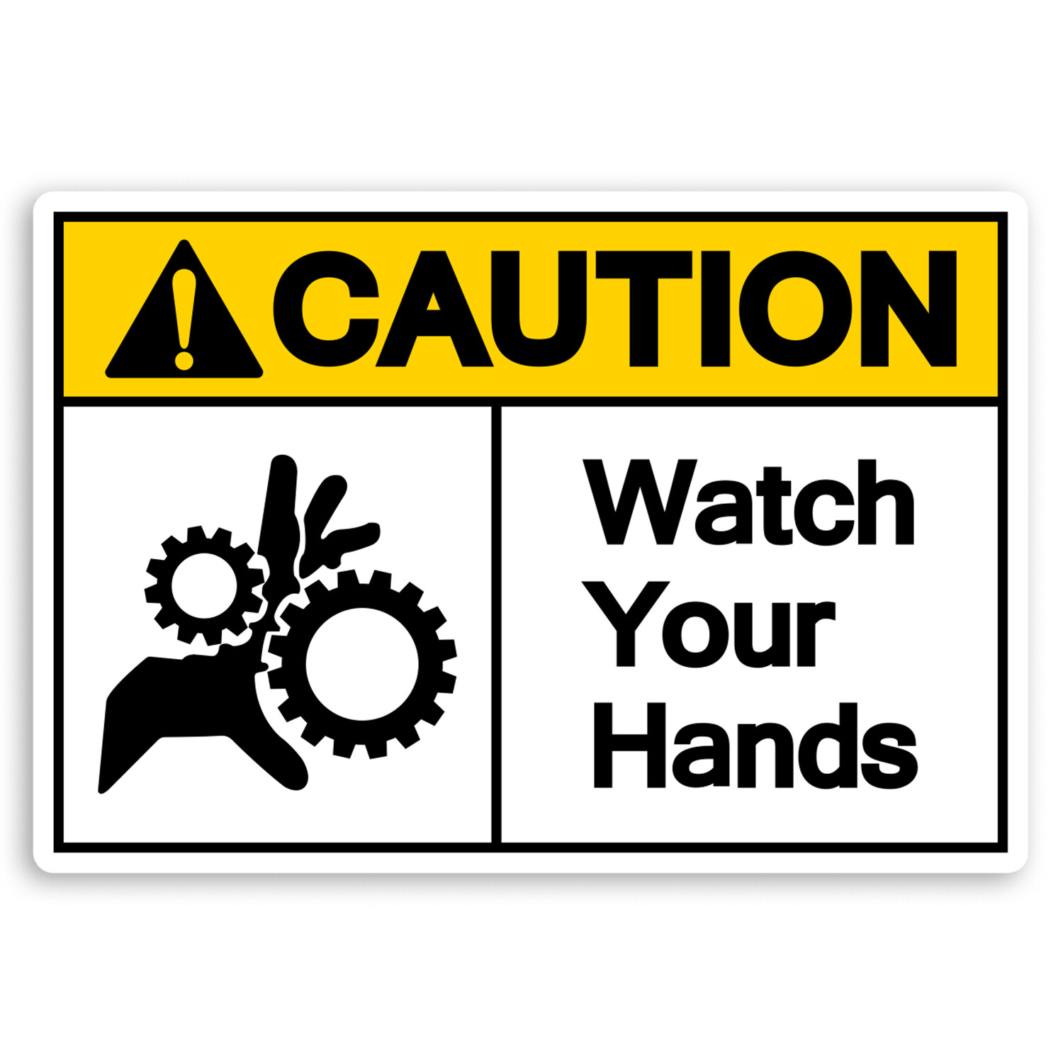 2 x 10cm Caution Watch Your Hands Sign Vinyl Stickers H&S Office ...