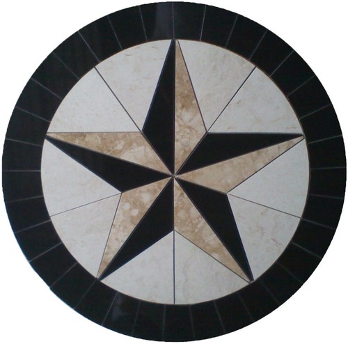 Floor Marble Round Medallion Texas Star Compass Rose Tile Mosaic 30 in ...