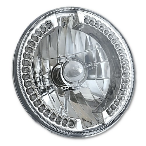 7" Halogen White LED Halo Angel Eyes Headlight Headlamp H4 Light Bulbs ...