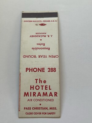 PASS CHRISTIAN, MIssissippi Hotel Miramar Matchbook Cover MB18 | eBay