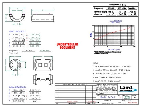 48 LAIRD 28A2913-0A2 LARGE 1/2" SNAP-ON FERRITE EMI NOISE FILTER PACK ...