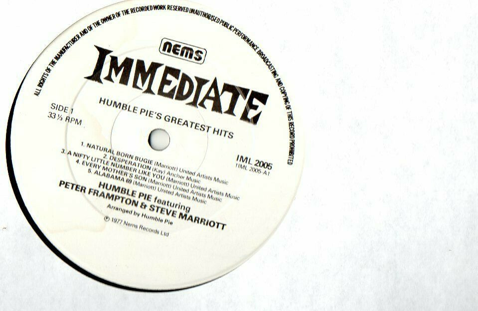 HUMBLE PIE GREATEST HITS ALBUM ,LP ONLY NO COVER STEVE MARRIOT PETER ...