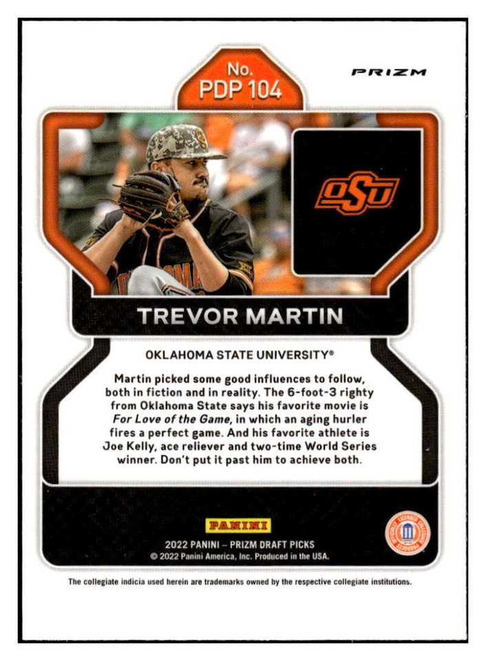 TREVOR MARTIN RC 2022 Panini Prizm Draft Picks Blue Wave #104 ROOKIE ML ...