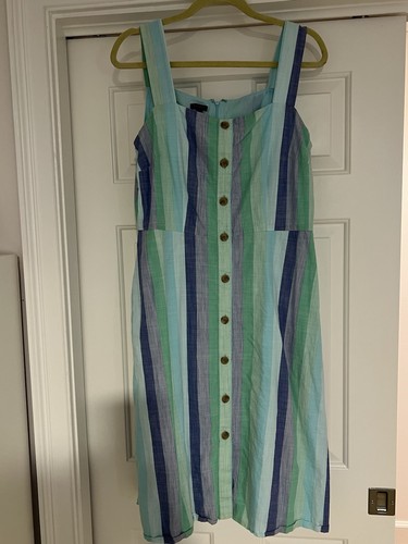 Talbots Beachcomber Stripe Midi Sundress Blue Green Cotton Size 10 | eBay