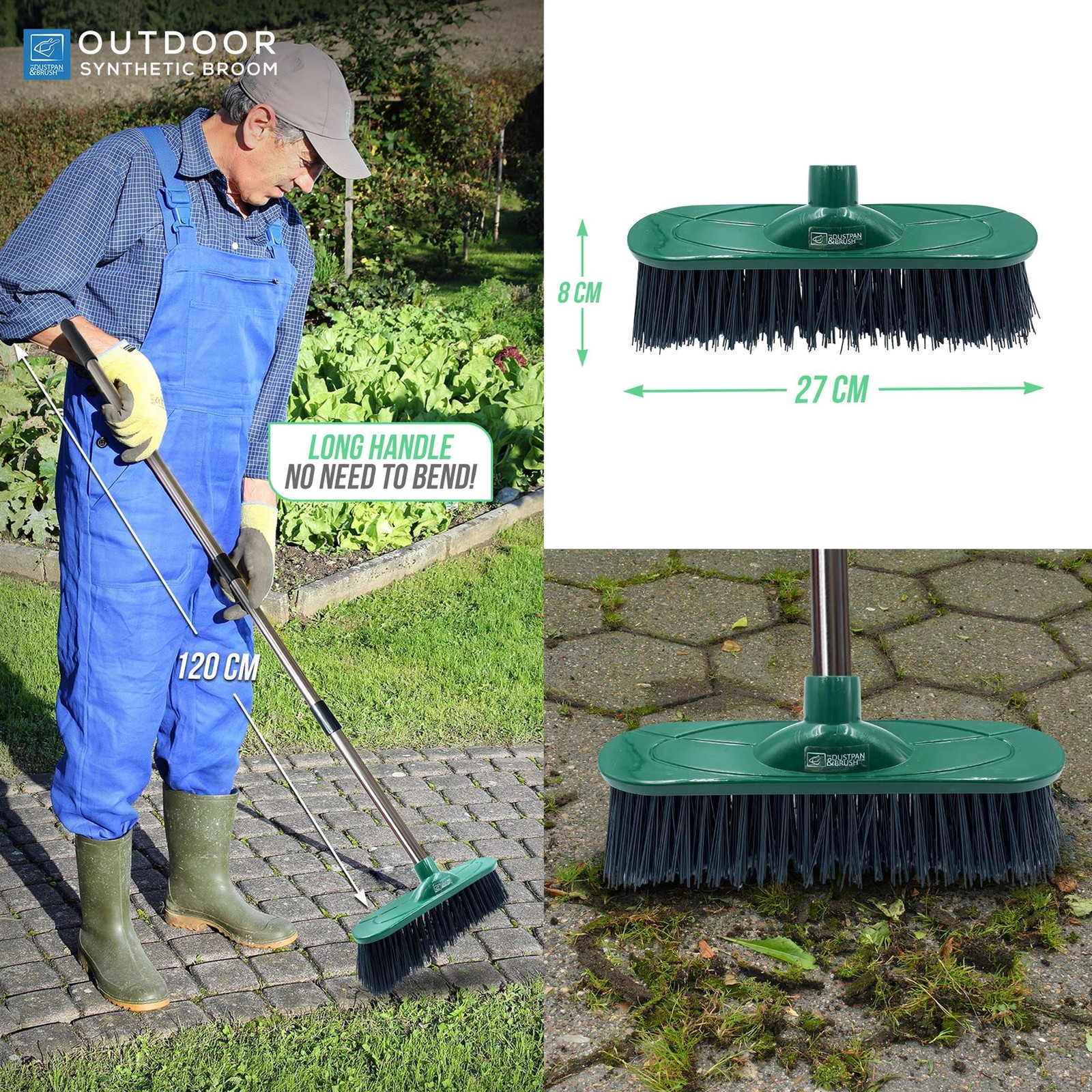Outdoor Broom with Handle Heavy Duty Garden Brush Yard Stiff Sweeping ...