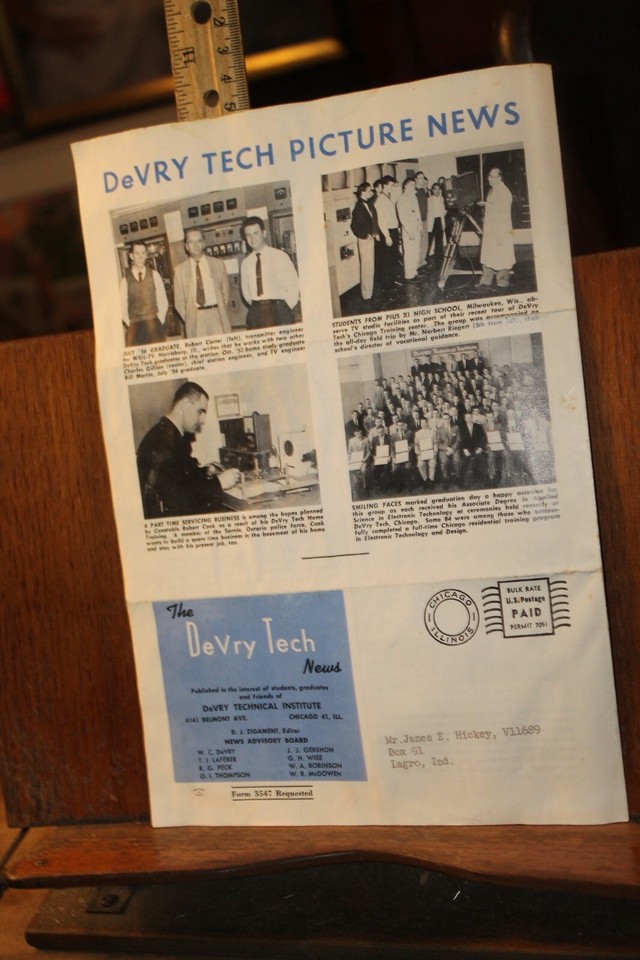 Vintage 1957 DeVry Technical Institute DTI News Letter Volume 18 No. 3 ...
