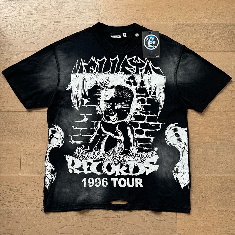 Hell Studios star Wear and tear hole style print Men's Short Sleeve T-shirt | eBay