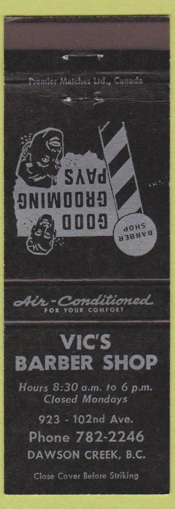 Matchbook Cover - Vic's Barber Shop Dawson Creek BC | eBay