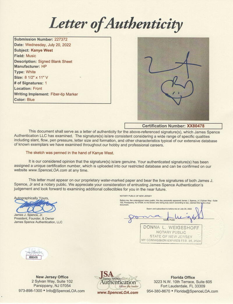 KANYE WEST SIGNED AUTOGRAPH DROPOUT BEAR ORIGINAL ART SKETCH GRADUATION ...