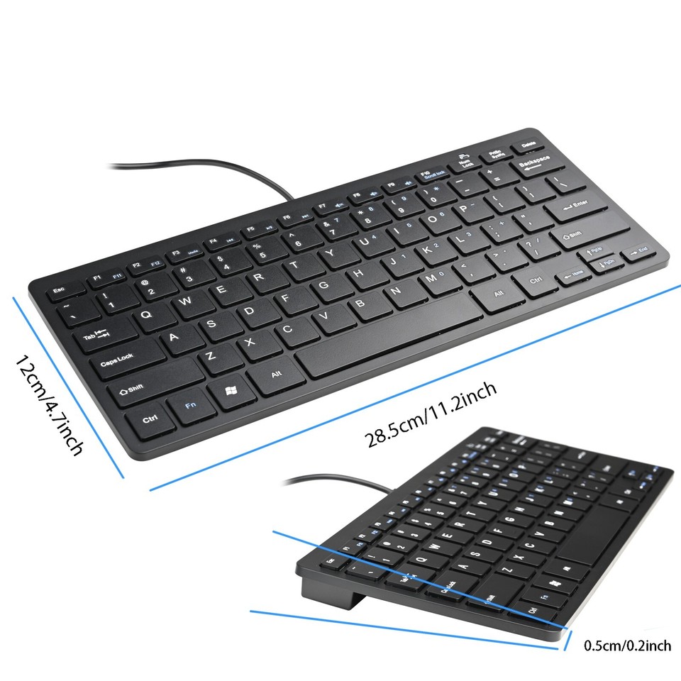 Ultra Thin Mini USB Wired Compact Keyboard for PC Mac Laptop 78 Key ...