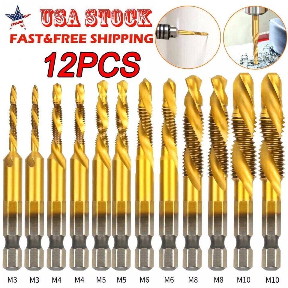 12PCS 1/4" HSS Hex Shank Titanium Plated Screw Thread Drill Bits Set M3-M10 Tap | eBay