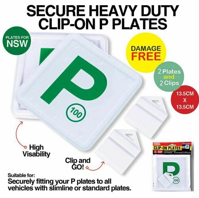 2 Pcs Clip-On P Plates learner Plates Easy to Use 13.5x13.5cm White ...