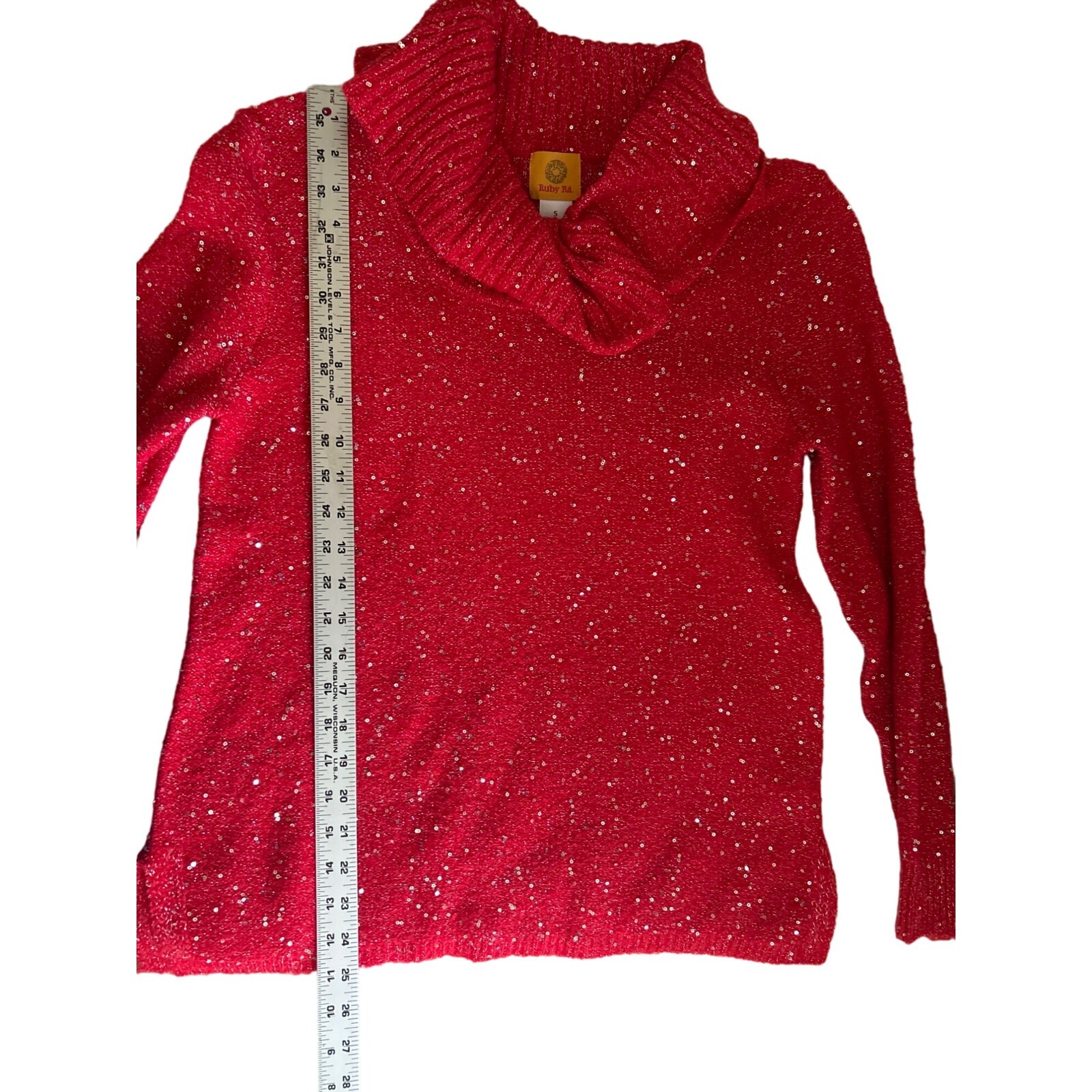 Ruby Rd. Red Sequin Cowl Neck Long Sleeve Sweater Size Small | eBay