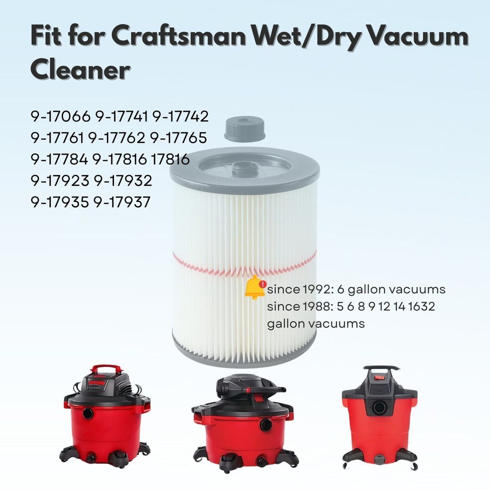 Hepa Filter for Craftsman Red Stripe Shop-Vac wet dry part 17816 9 ...