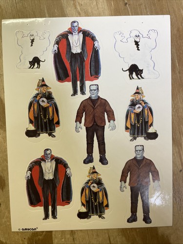 Vintage Stickers Amscan Halloween Ghost, Witch, Frankenstein, Dracula ...