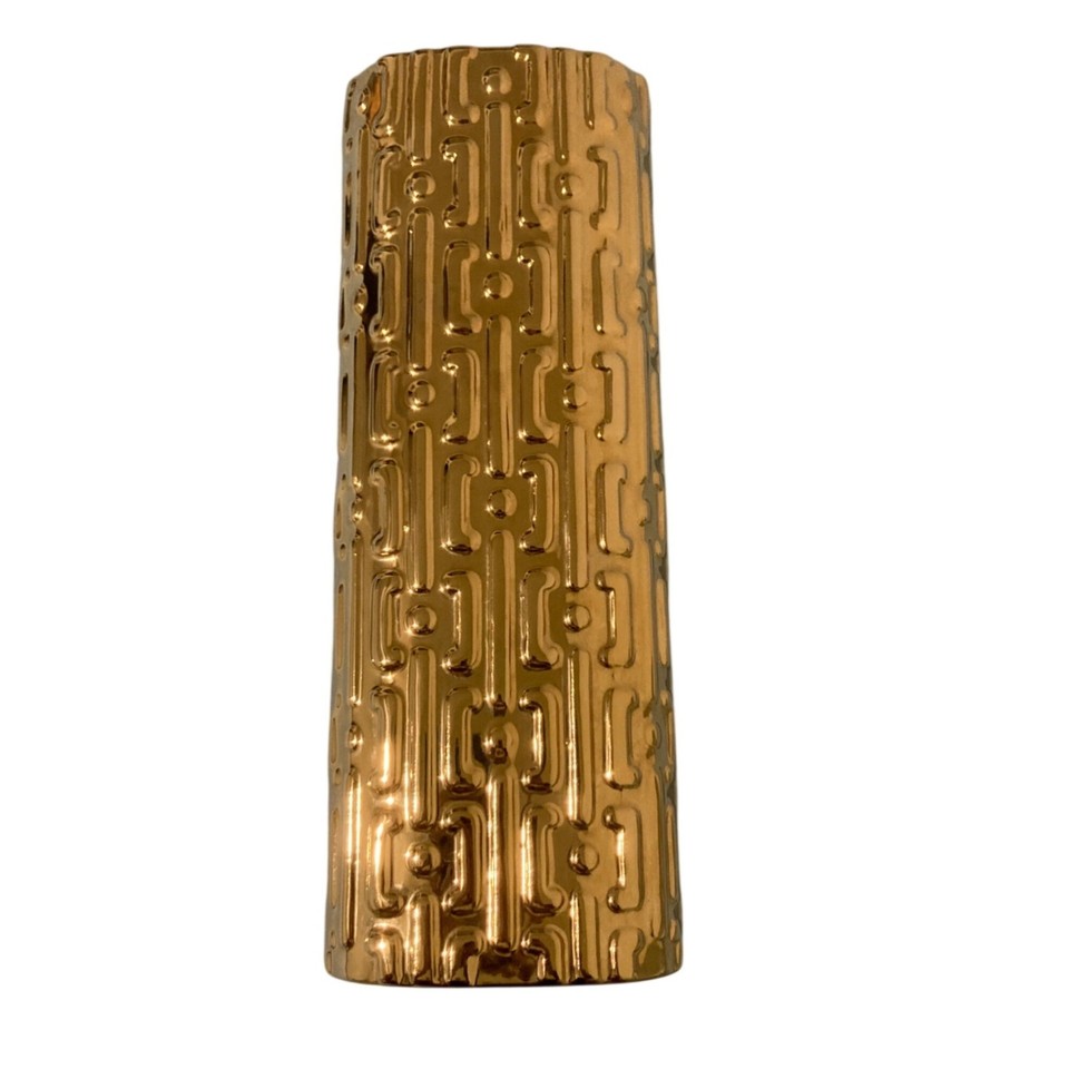 MCM Retro Gold Oval Geometric Design Vase | eBay