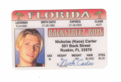 nick carter of the Backstreet Boys plastic ID card Drivers License - | eBay