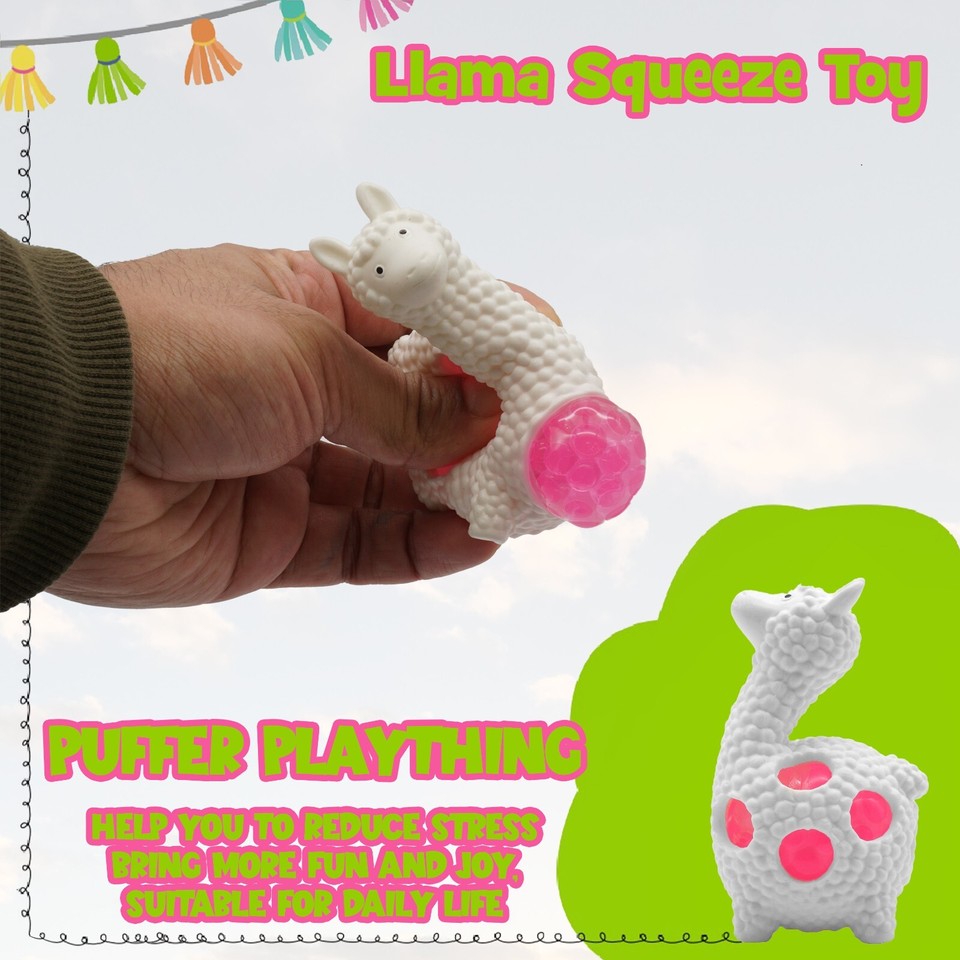 9.5cm Unicorn Llama Squeezy Crystal Filled Ball, Stress Relief Fun ...