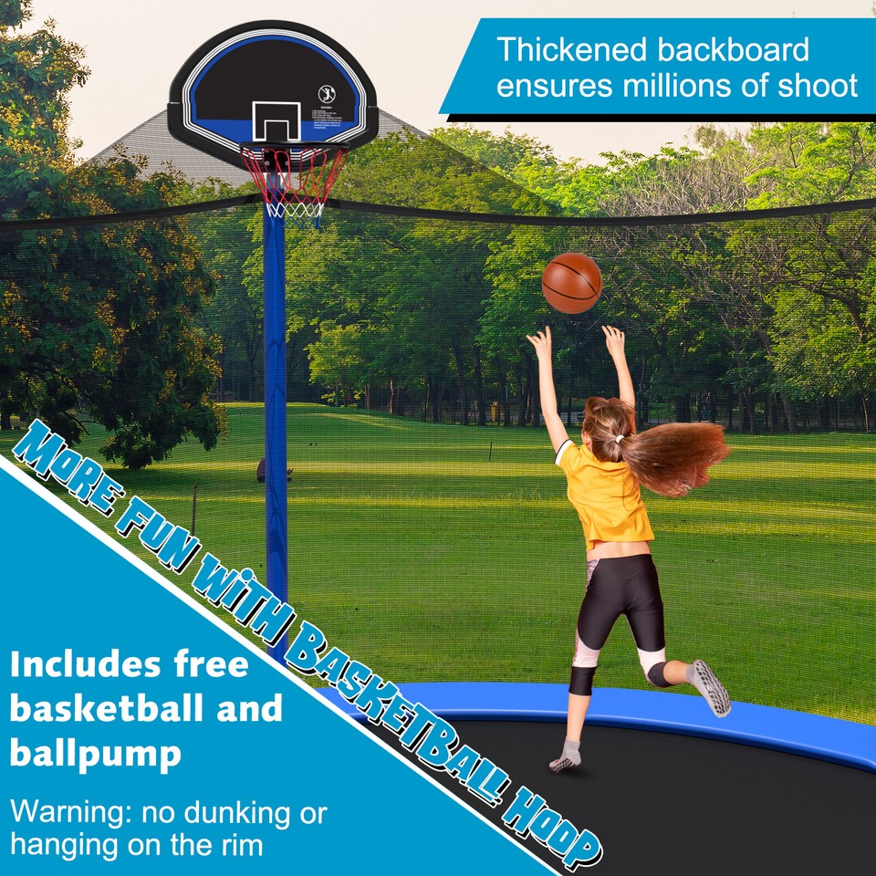 16FT Outdoor Large Trampoline Safety Enclosure Net w/ Basketball Hoop ...