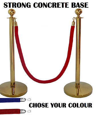 2 X BRASS QUEUE BARRIER POSTS CROWD CONTROL SECURITY STANCHION ROPE ...
