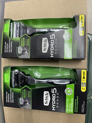 2 PACK Schick Hydro 5 Sense Sensitive Skin Razor -each 1 Handle with 2 ...