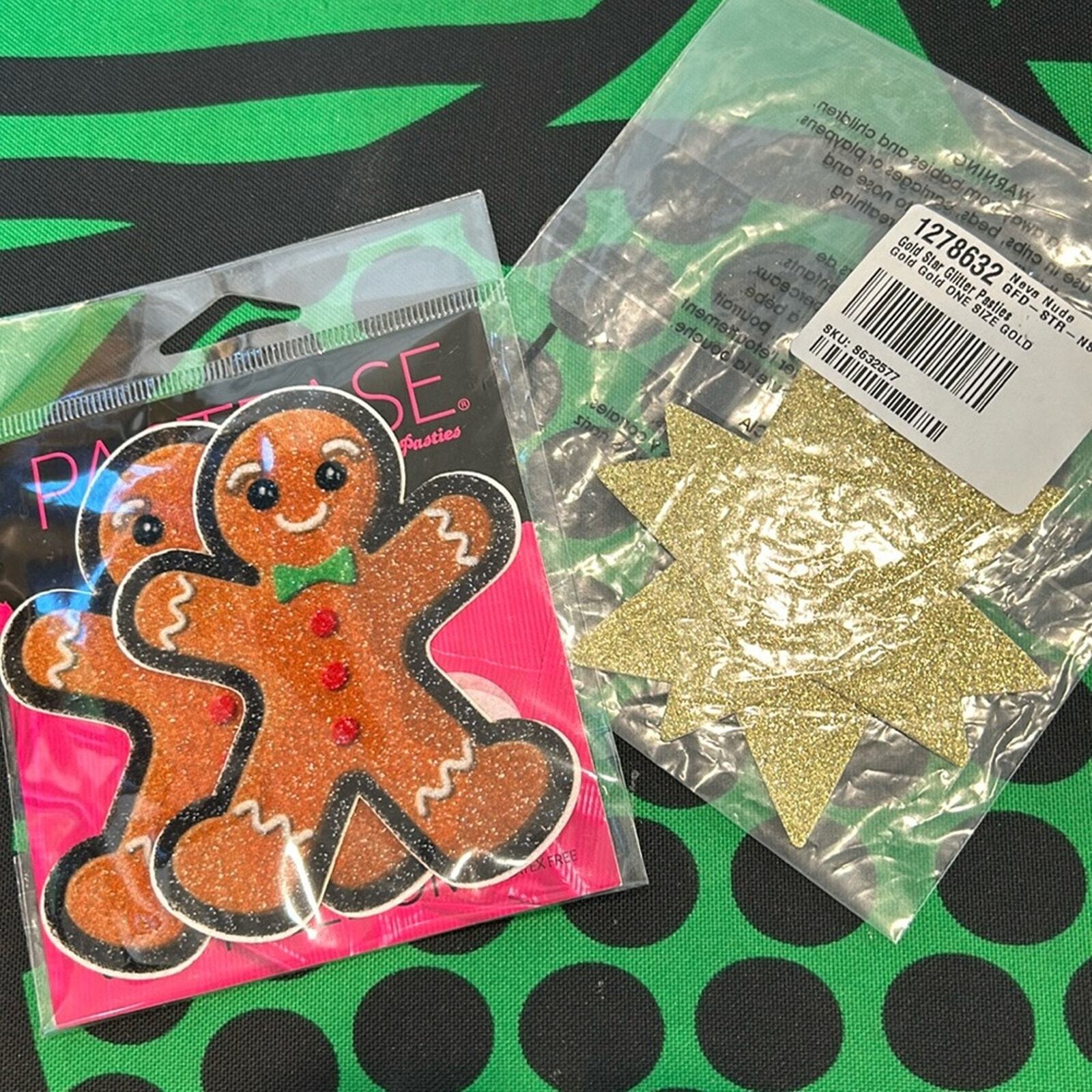 Set of 2 Pasties gold glitter star & pastease gingerbread man pasties ...